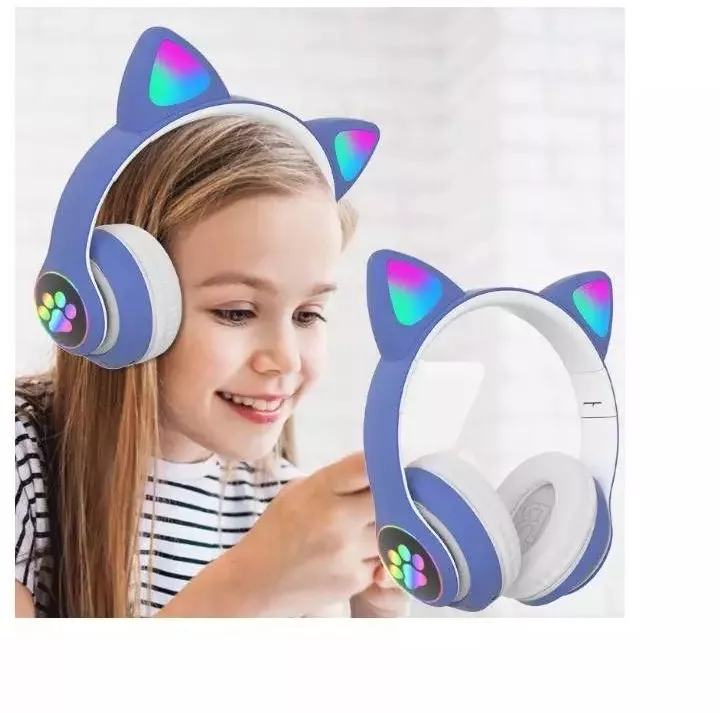 Casti Wireless EDAR Urechi de pisica Pliabile HiFi Bass Stereo LED TF ...