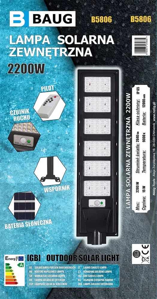 Lampa LED solara exterior 2200W cu senzor telecomanda baterie 12Ah ...