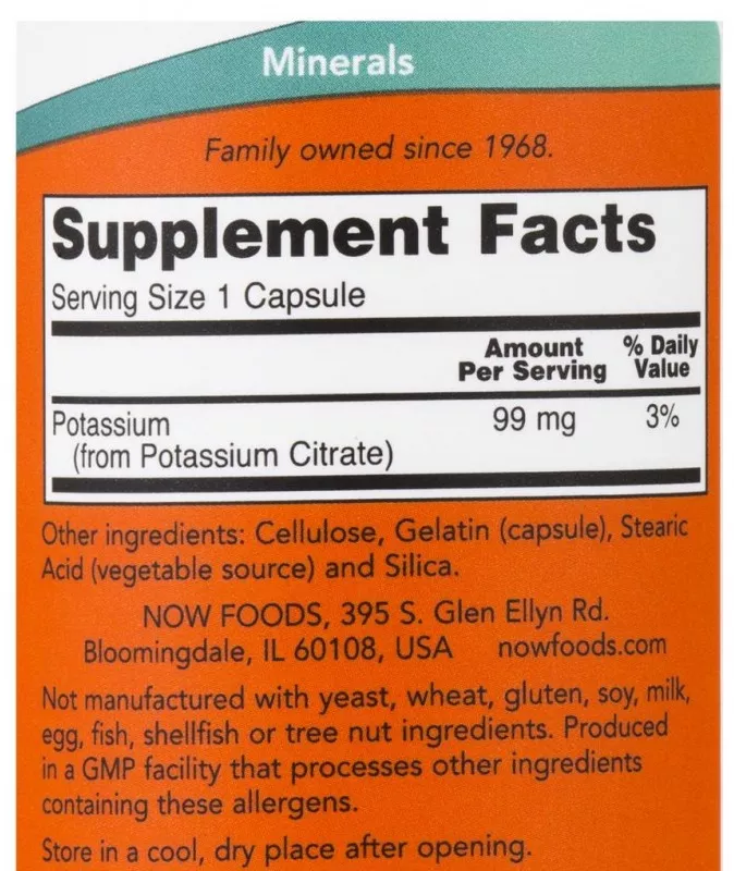 Now Foods Citrat de potasiu Potassium citrate 99mg- 180 capsule ...