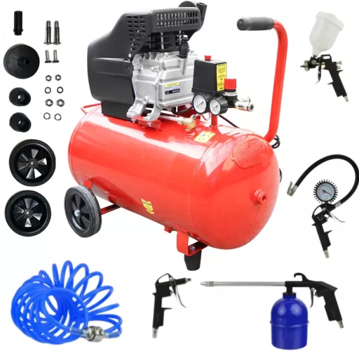 Compresor aer comprimat 50L litri 8 bar + kit scule pneumatice HXAC50 ...