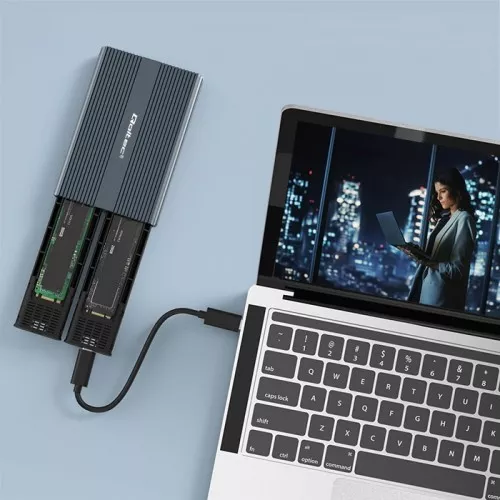 Rack HDD Qoltec M.2 SSD SATA NVMe USB-C Type C DUAL 2 x 2TB negru 52273 ...