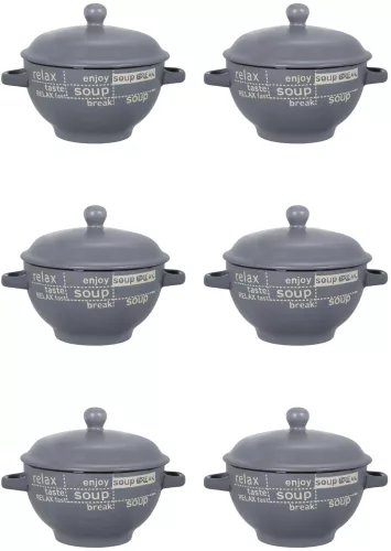 Set boluri supa 6 piese 650 ml Ceramica Gri bej VI1221421x6 - cel.ro