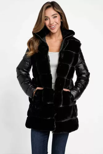 Geaca dama Guess din blana sintetica Factory Olivette Negru M INTL - cel.ro