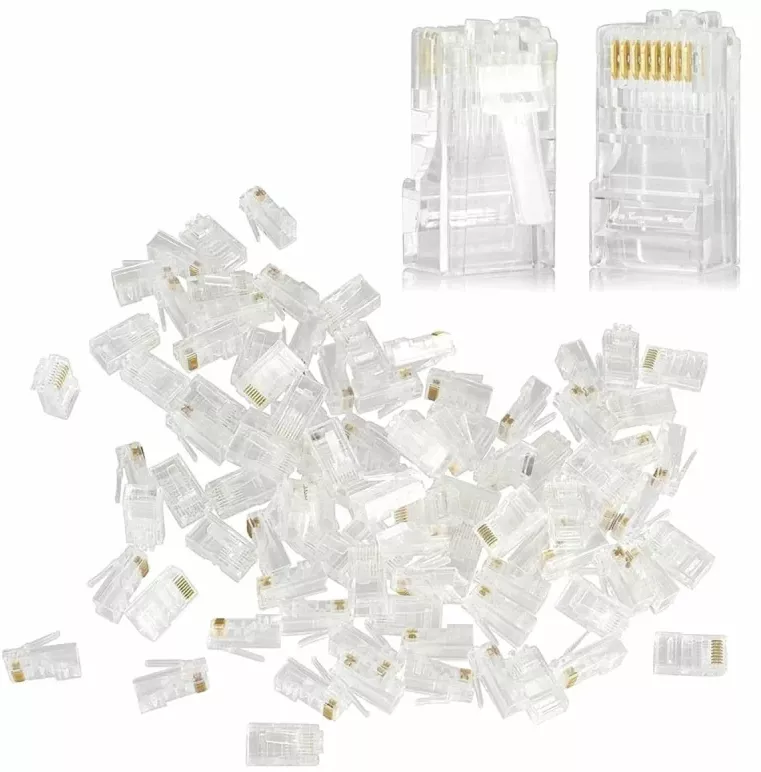 Set 100 de conectori RJ-45 8P8C 8 pini compatibilitate cabluri UTP FTP ...