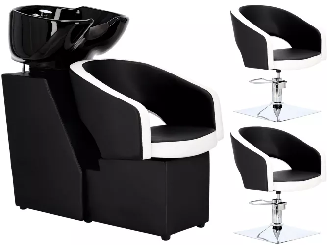 Set scafa frizerie Greta White si 2 x scaune pentru coafor frizerie hidraulice - cel.ro