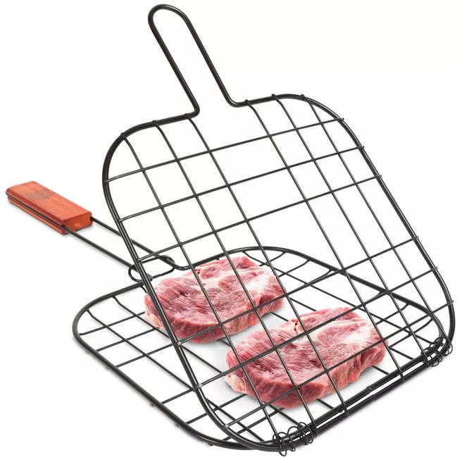 Grila de gratar pentru carne - cu maner din lemn j5xb_341251526 - cel.ro