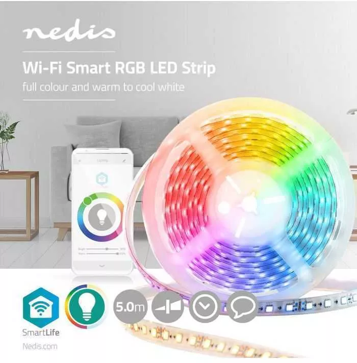 Banda LED 5050 5m Smart Wi-Fi Nedis RGB 2700.6500 5m WIFILS50CRGBW - cel.ro