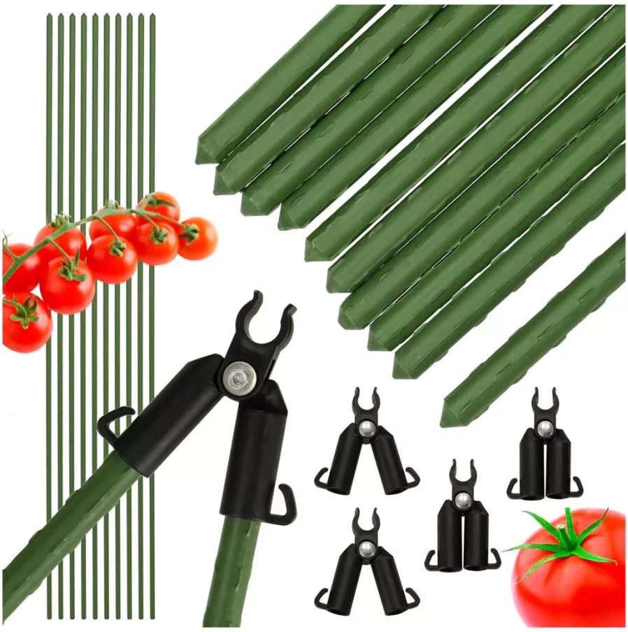 Set 10 araci/suport pentru rosii castraveti fasole metal + PVC verde ...