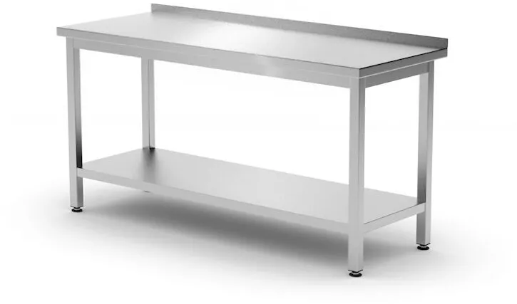 Masa de lucru cu rebord si polita inferioara din otel inoxidabil Hendi ...