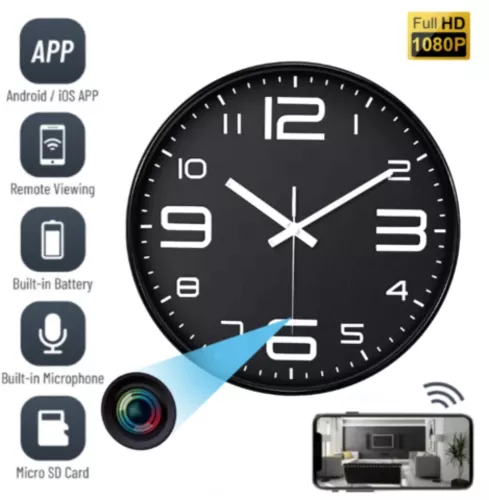 Mini Camera de Supraveghere Full HD Ascunsa in Ceas de Perete Wi-Fi cu ...