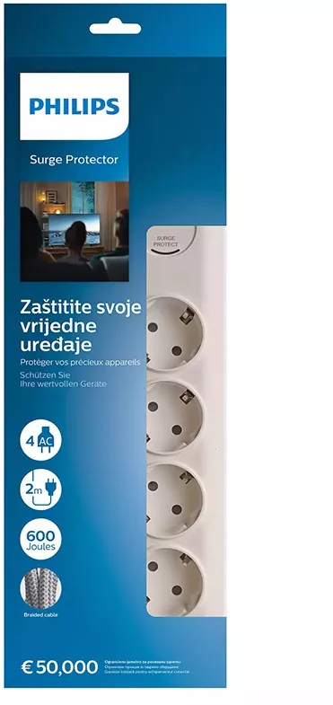 Prelungitor surge protector 4 prize 2m philips PH-SPN7040WA - cel.ro