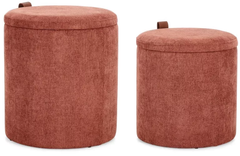 Set 2 tabureti mdf textil caramiziu piele maro Katia 34.5x36 cm 39x44 ...