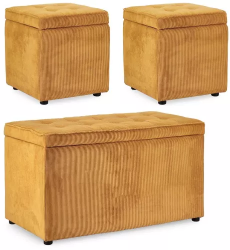 Set bancuta 2 tabureti textil ocru Dylan 40x40x40 cm 89x48x51 cm ...