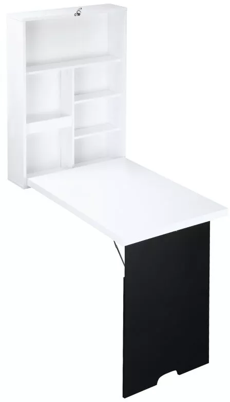Birou de perete suspendat pliabil MDF 6 rafturi alb si negru max 30 kg ...