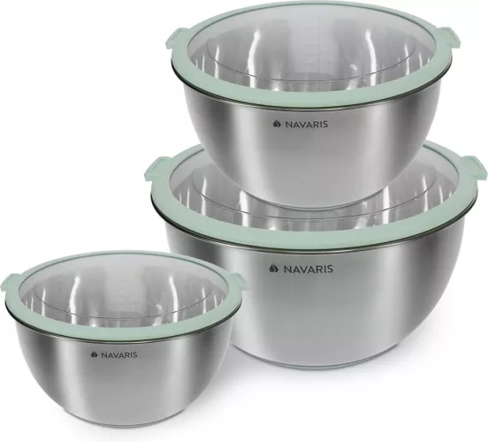 Set 3 boluri din inox cu capac Navaris argintiu 3 dimensiuni 16 cm 20 ...