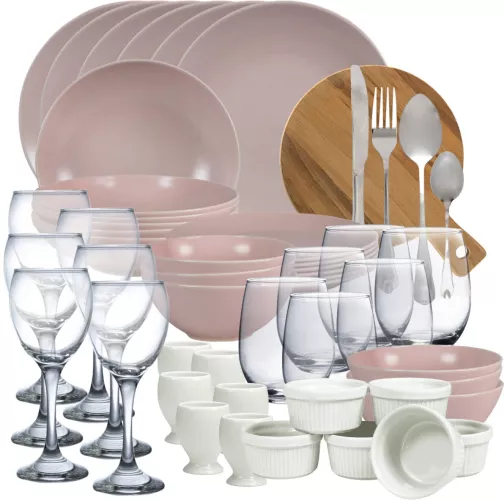 Set Complet de Bucatarie in Roz Mat pentru 6 persoane 73 piese - cel.ro