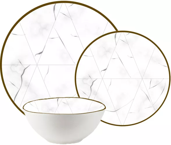 Set farfurii 18 piese 6 persoane set cu bol- Ensemble Marmura Aurea ...