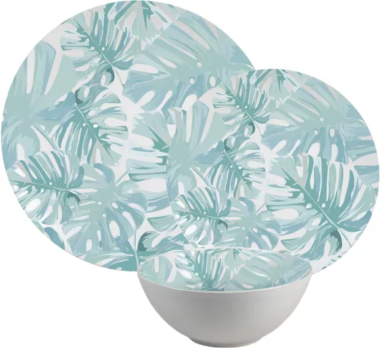 Set farfurii 18 piese 6 persoane set cu bol- Insieme Foglie Turquoise ...