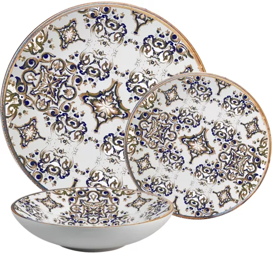 Set farfurii 18 piese 6 persoane set cu farfurie adanca- Eleganza ...