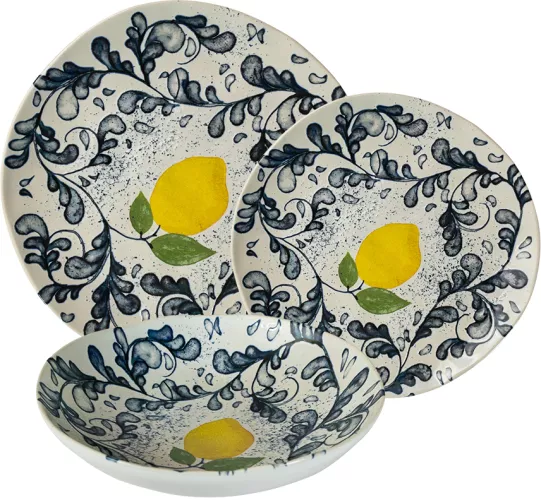 Set farfurii 18 piese 6 persoane set cu farfurie adanca-Ensemble Limone ...