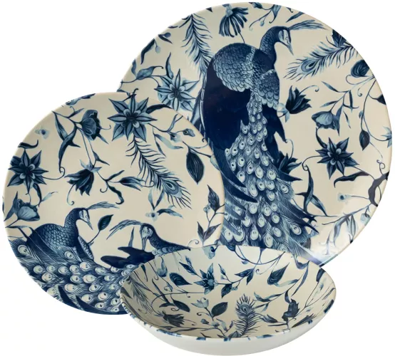 Set farfurii 18 piese 6 persoane set cu farfurie adanca-Ensemble Pavone ...