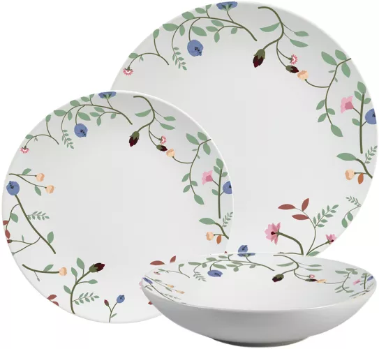 Set farfurii 18 piese 6 persoane set cu farfurie adanca- Insieme Fiori ...