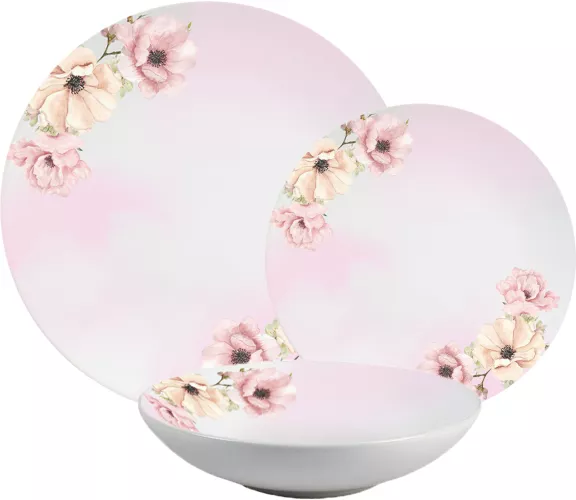 Set farfurii 12 piese 4 persoane set cu farfurie adanca- Insieme Fiori ...