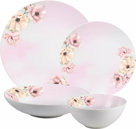 Set farfurii 16 piese 4 persoane- Insieme Fiori Rosa - Set Vesela ...