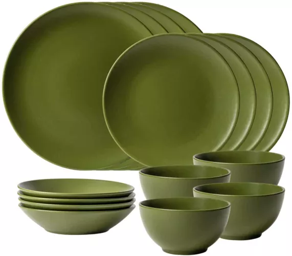 Set farfurii 16 piese pentru 4 persoane Olive Green Cesiro Verde Masliniu Mat - cel.ro