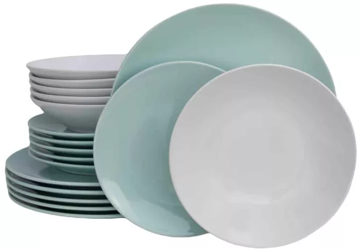 Set farfurii 18 piese pentru 6 persoane Ice Cesiro Alb/Verde Menta - cel.ro
