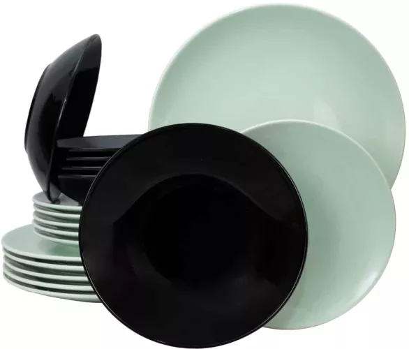 Set farfurii 18 piese pentru 6 persoane IceCream Cesiro Verde/Negru