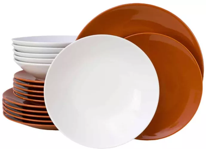 Set farfurii 18 piese pentru 6 persoane Wall Cesiro Alb/Caramiziu - cel.ro