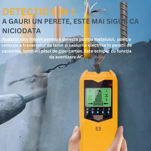 Detector 5-in-1 Scaner de Perete Localizare Cabluri Electrice Metale Lemn