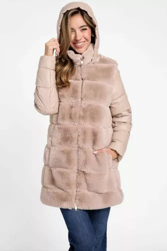 Geaca dama Guess din blana sintetica Factory Olivette Roz XL INTL fn2j ...