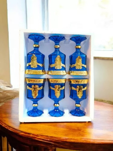 Set pahare albastre din sticla 4417 - cel.ro