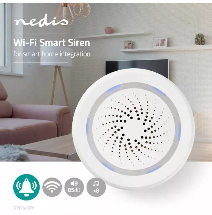 Dispozitiv de alarma cu conexiune WiFi 85dB Nedis WIFISI10CWT - cel.ro