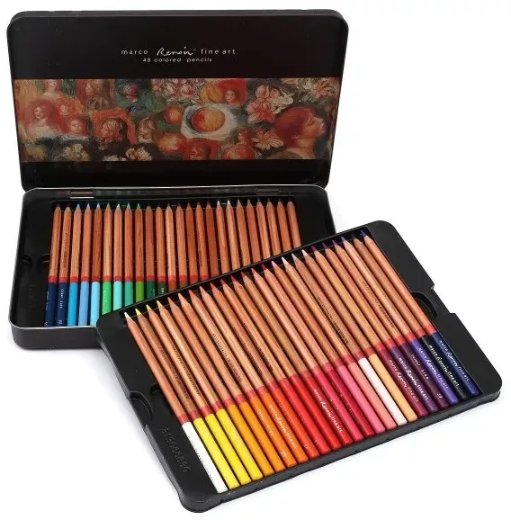 Set 48 creioane colorate in caseta metalica Marco Fine Art 6ebu ...