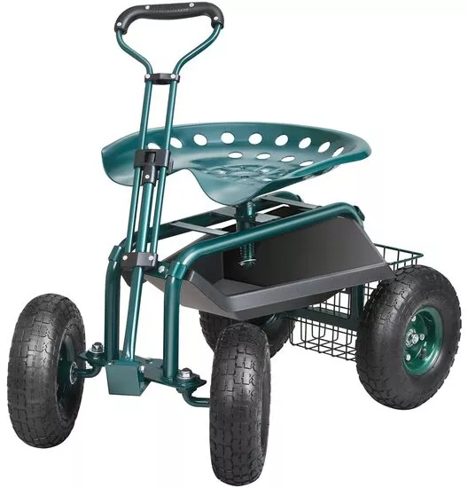 Scaun pentru gradina Cos pentru Ustensile Capacitate 136 Kg 4 x roti ...