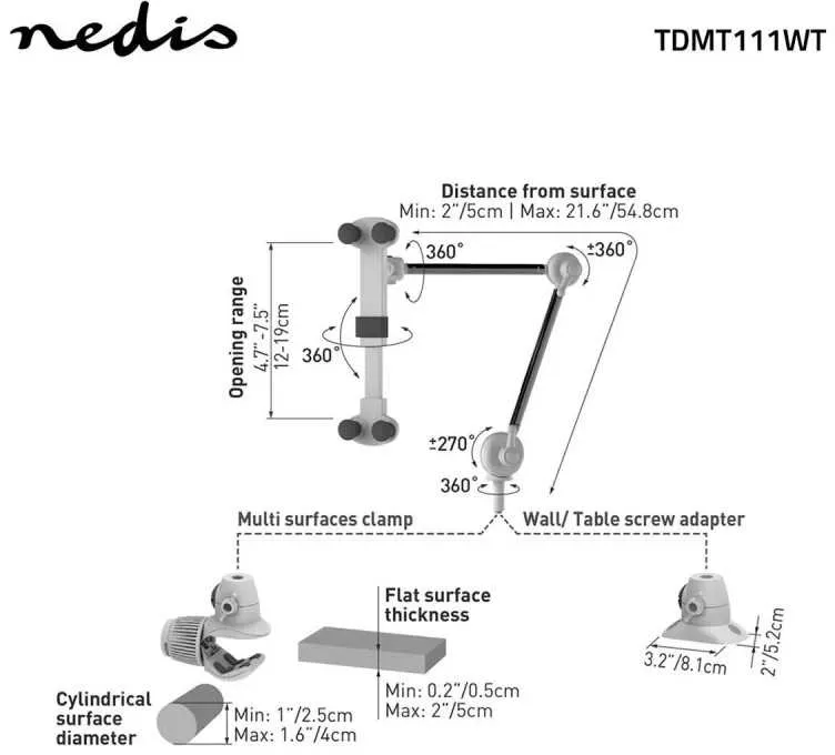Suport Nedis TDMT111WT pentru tableta si smartphone 4-12 rotire 360 ...