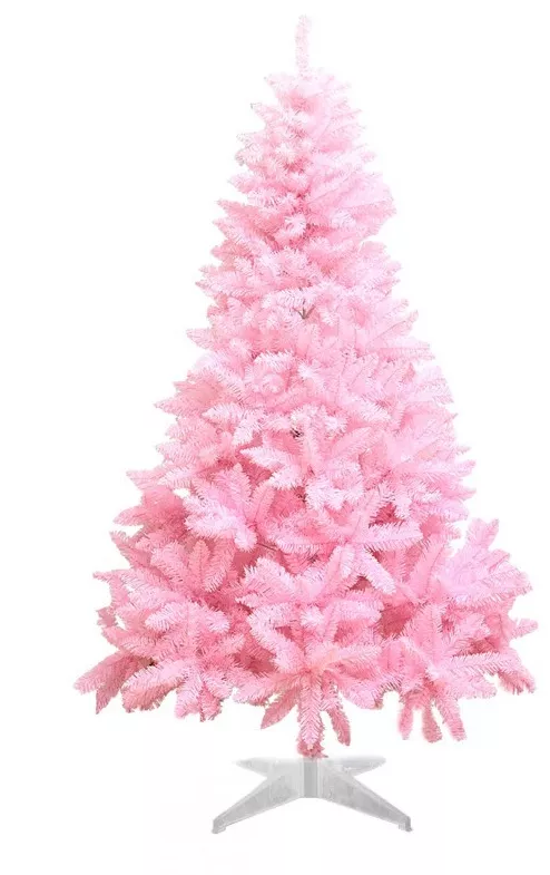 Brad artificial inaltime 150 cm coroana bogata culoare roz suport ...