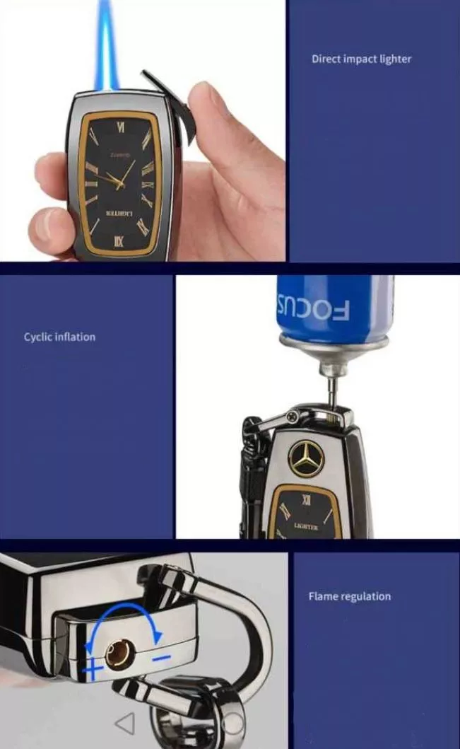 Bricheta cu gaz antivant breloc chei auto cu ceas Mercedes Culoare ...