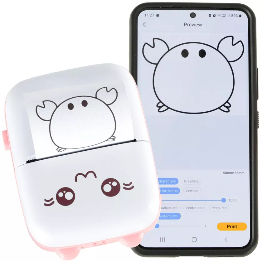 Mini imprimanta termica portabila pentru telefon model pisica roz 1 ...