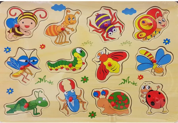 Puzzle insecte din lemn cu maner ajutator Alibeibei ydes_277919063 - cel.ro