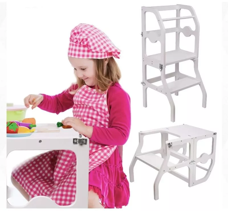 Scaun pliabil pentru copii inaltator din lemn 2 in 1 scaun si masa ...