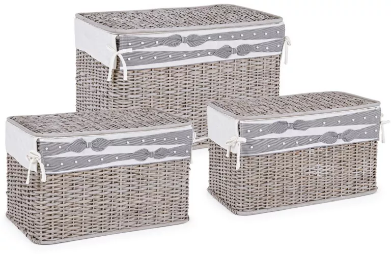 Set 3 cosuri depozitare din ratan gri Elegantly 56x33x33 cm 61x36x38 cm ...