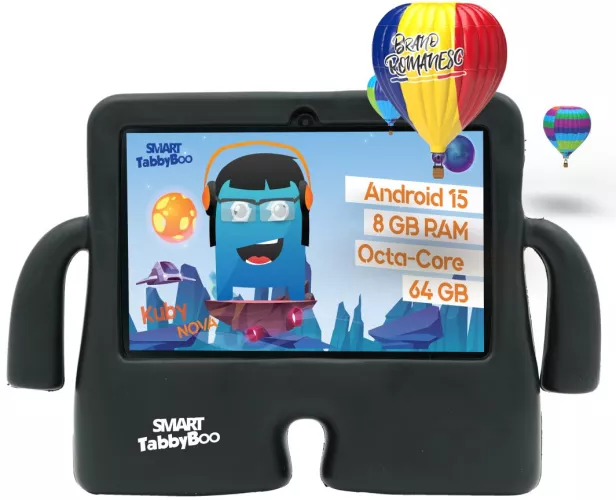 Tableta copii SMART TabbyBoo Kuby NOVA 2025 8GB 64GB RAM negru OctaCore ...