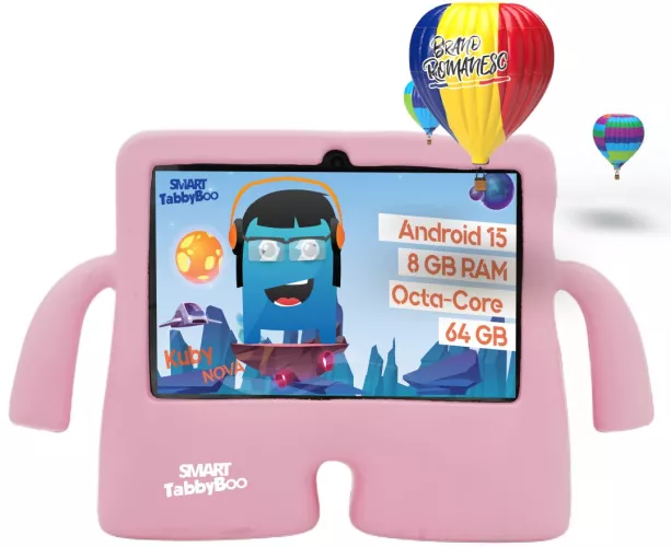 Tableta copii SMART TabbyBoo Kuby NOVA 2025 roz 64GB 8GB RAM Google ...