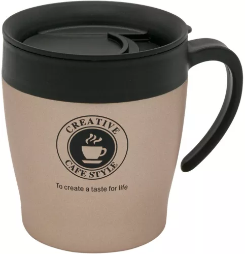 Cana termos cafea metal auriu ruginiu cu maner si capac cu deschidere ...