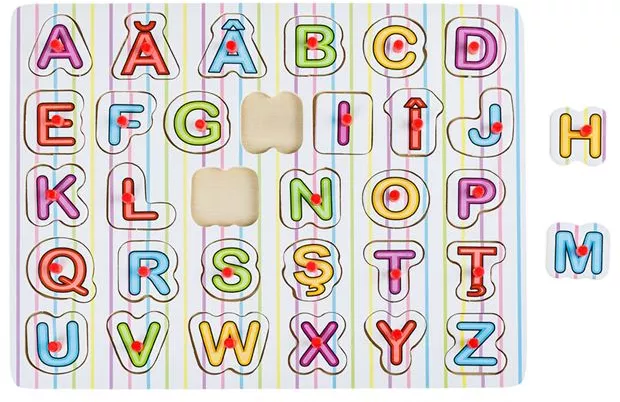Tabla din lemn Montessori cu litere Alfabet Colorate 31 Litere 3D Lemn ...