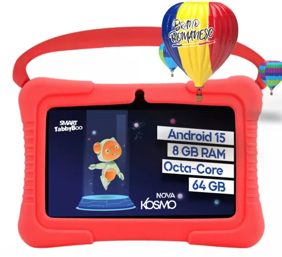 Tableta copii SMART TabbyBoo Kosmo NOVA 2025 rosu ecran 7 inch IPS 1000 ...